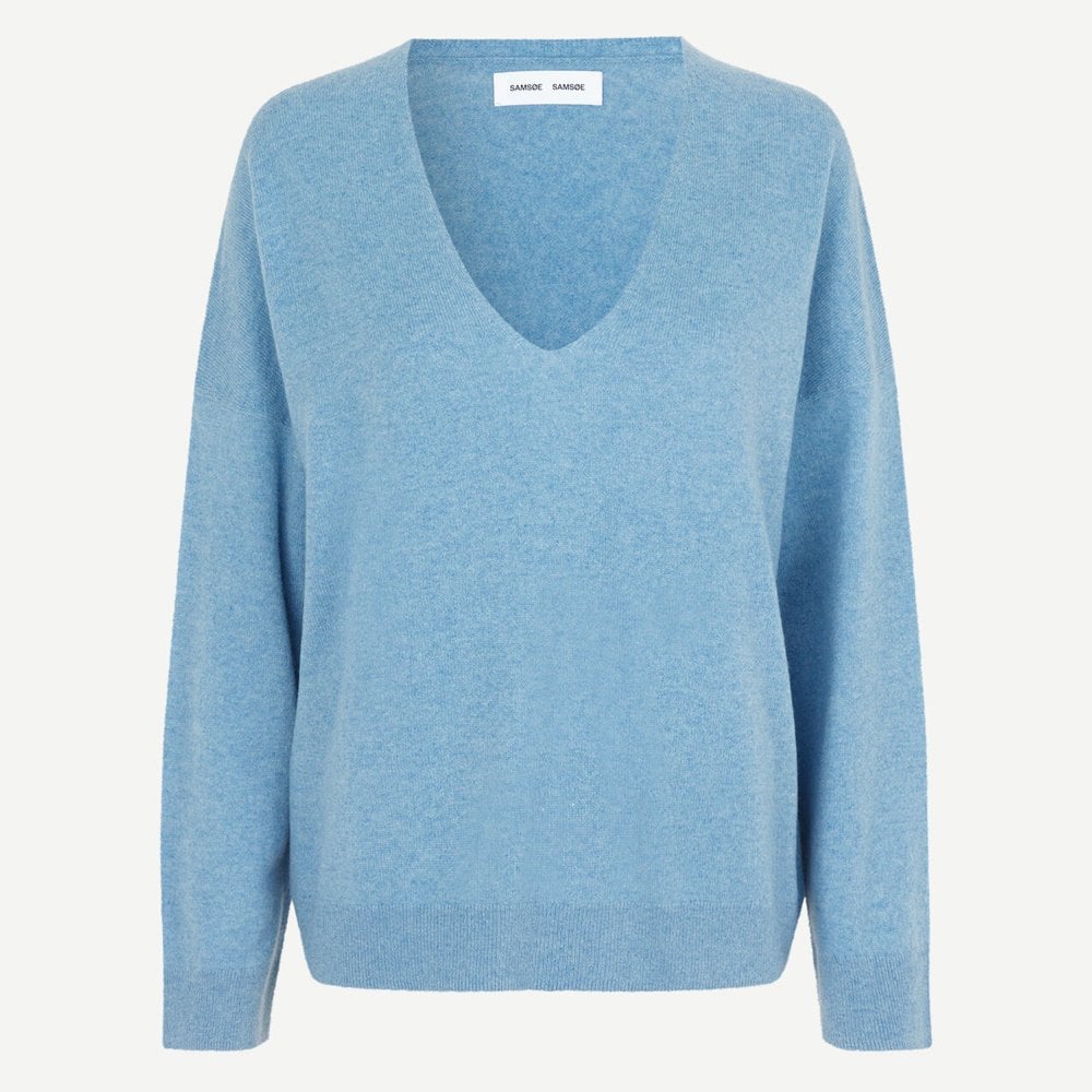 Samsoe & Samsoe - - Nola V Neck Cashmere Knit - Dusty Blue – MR & MRS ...