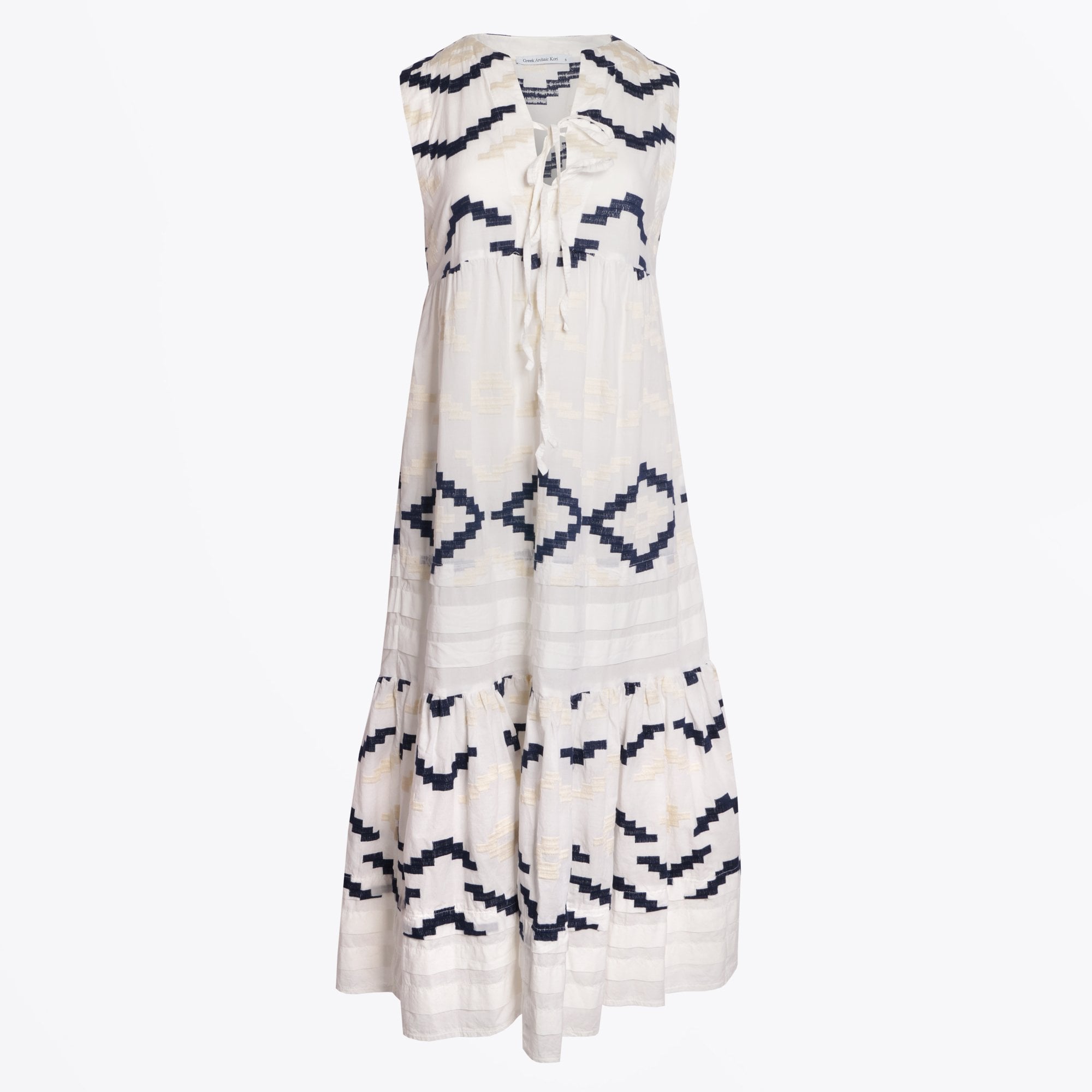 Greek Archaic Kori - - Rhombus Embroidered Sleeveless Maxi Dress ...