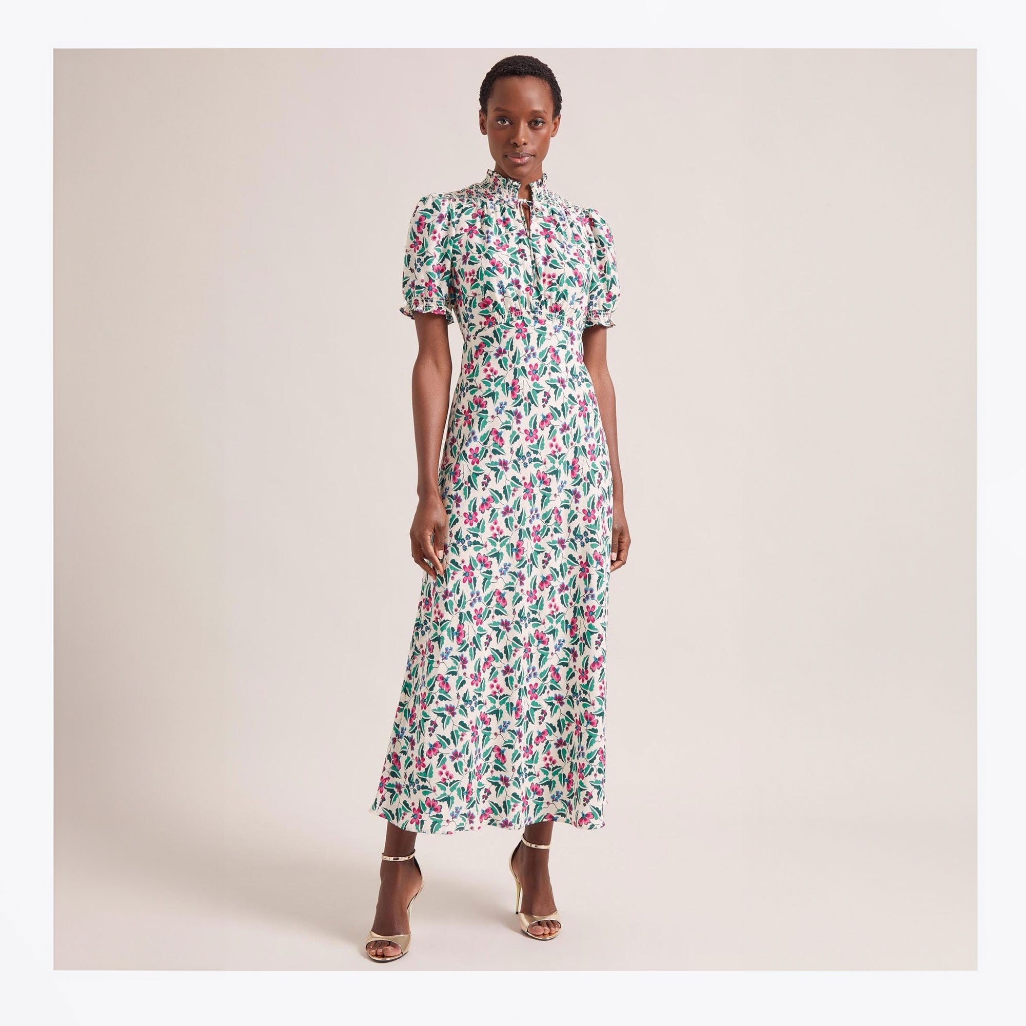 Cefinn - - Irina Floral Print Shirred Dress - White/Multi Tropical ...