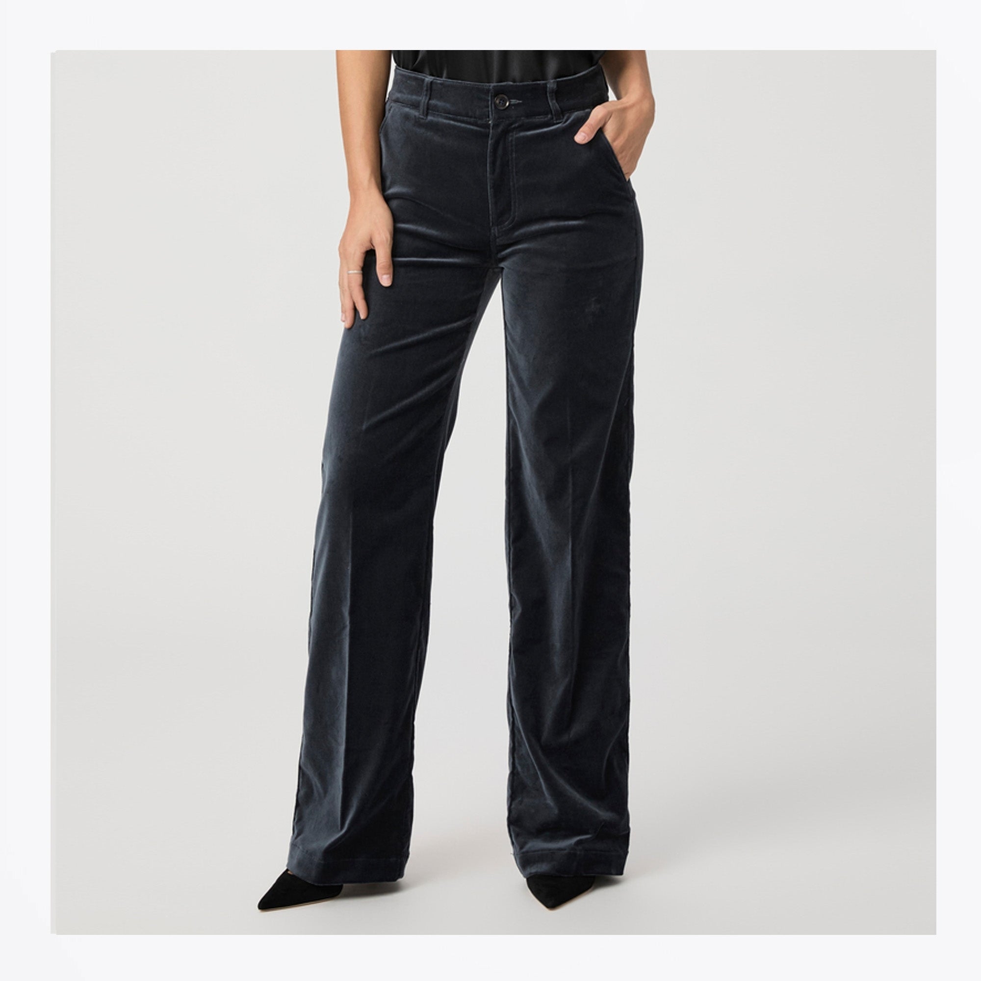 Paige - - Sasha Wide Leg Trousers - Calico Blue Velvet – MR & MRS ...