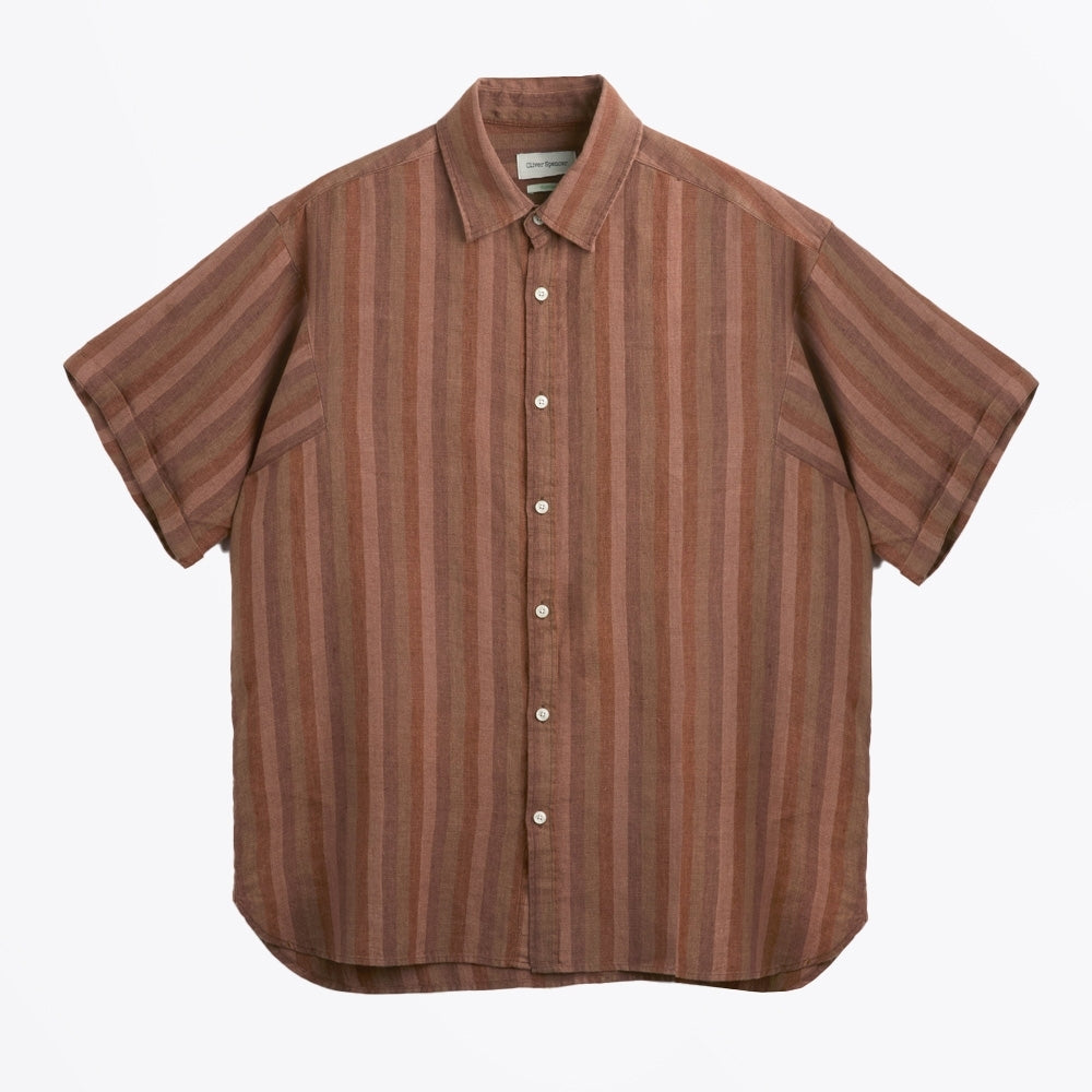 Oliver Spencer - Garrison Short Sleeve Shirt Lowson - Terracotta – MR ...