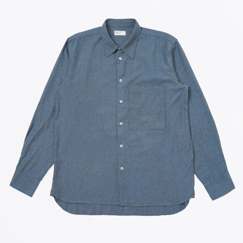 Universal Works - Square Pocket Shirt Brushed Marl Twill - Blue – MR ...